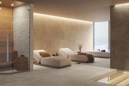 Šedé dlažby Velvet Silver a Stone v koupelně (Codicer)