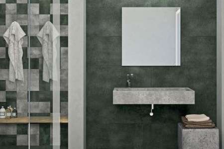 Sprchový kout v kombinaci dekoru Versalles a imitace břidlice Tibet Black (Codicer)