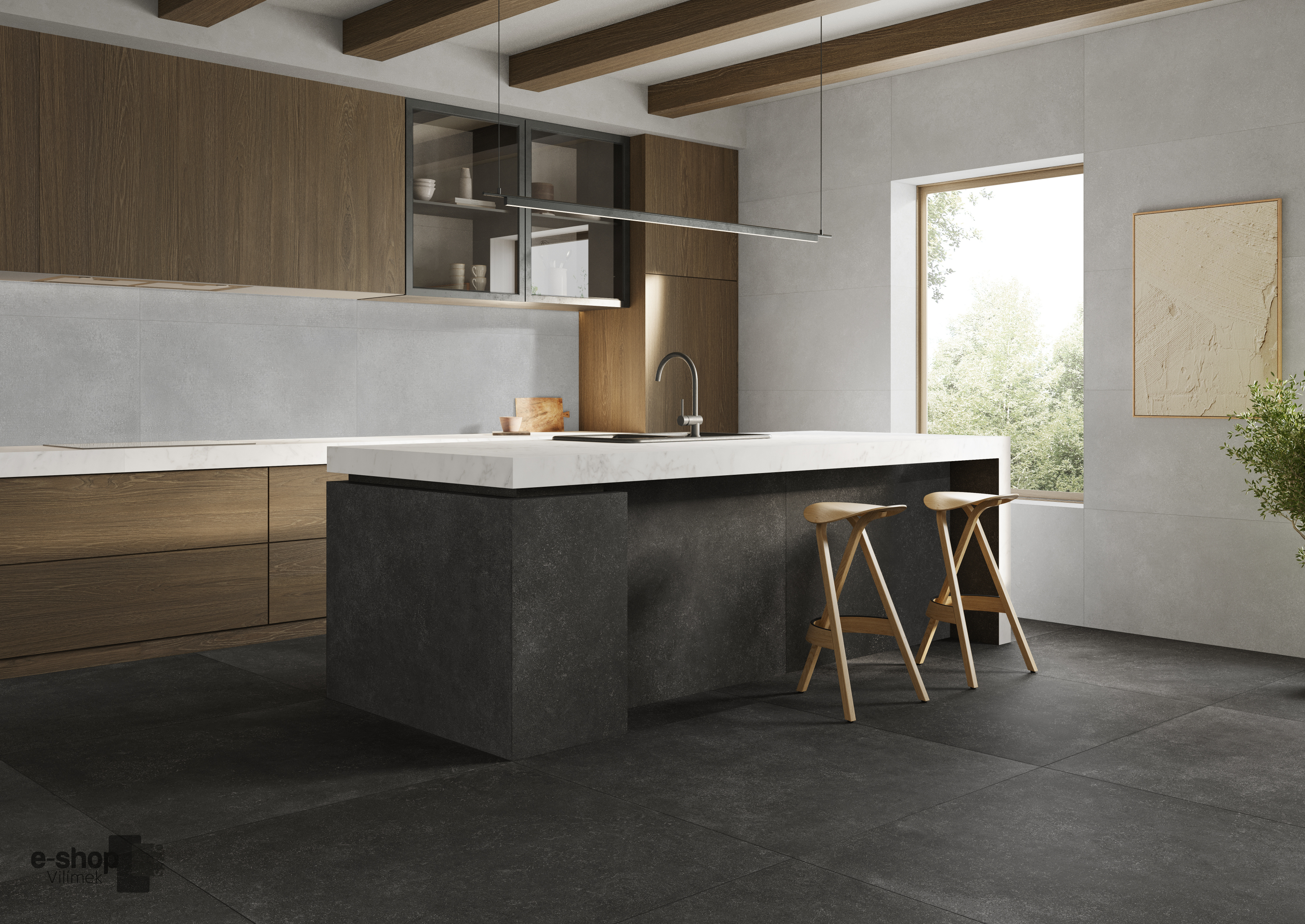 Dlažba jako beton Azuvi Camlot Midnight 120x120 Mat. Rett. - antracitová