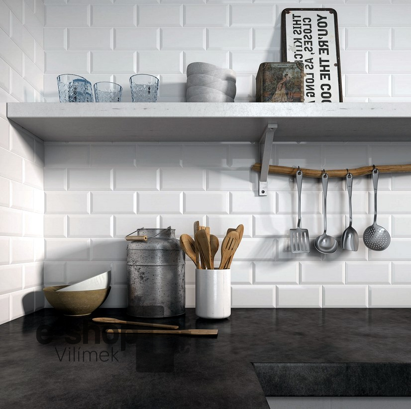 Obklady do kuchyňského koutu El Barco Biselado Blanco Brillo 7,5x15 - bílé