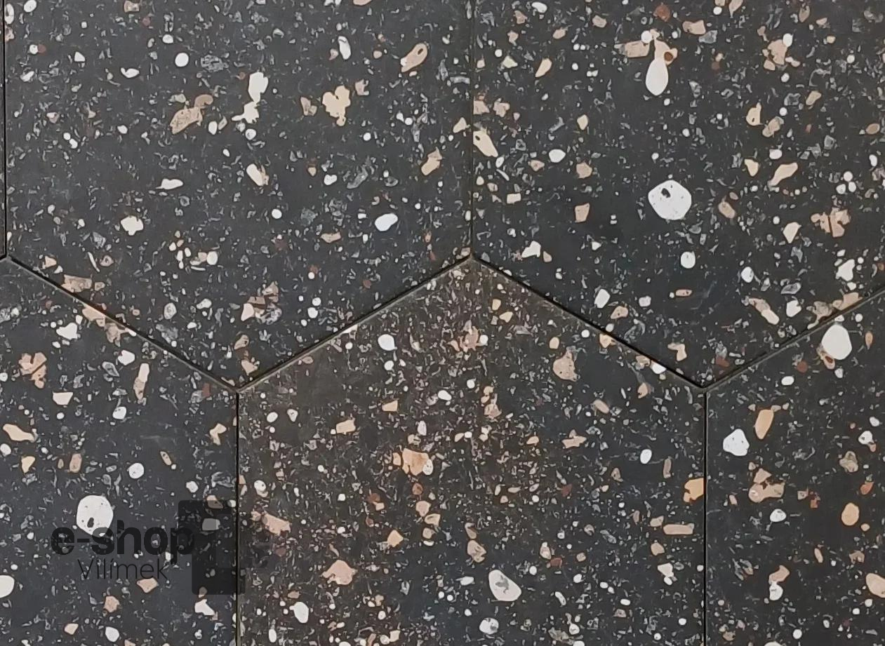 Dlažba jako terrazzo Bestile Pamesa Hexa Arousa Noir 25,8x29 - antracitová