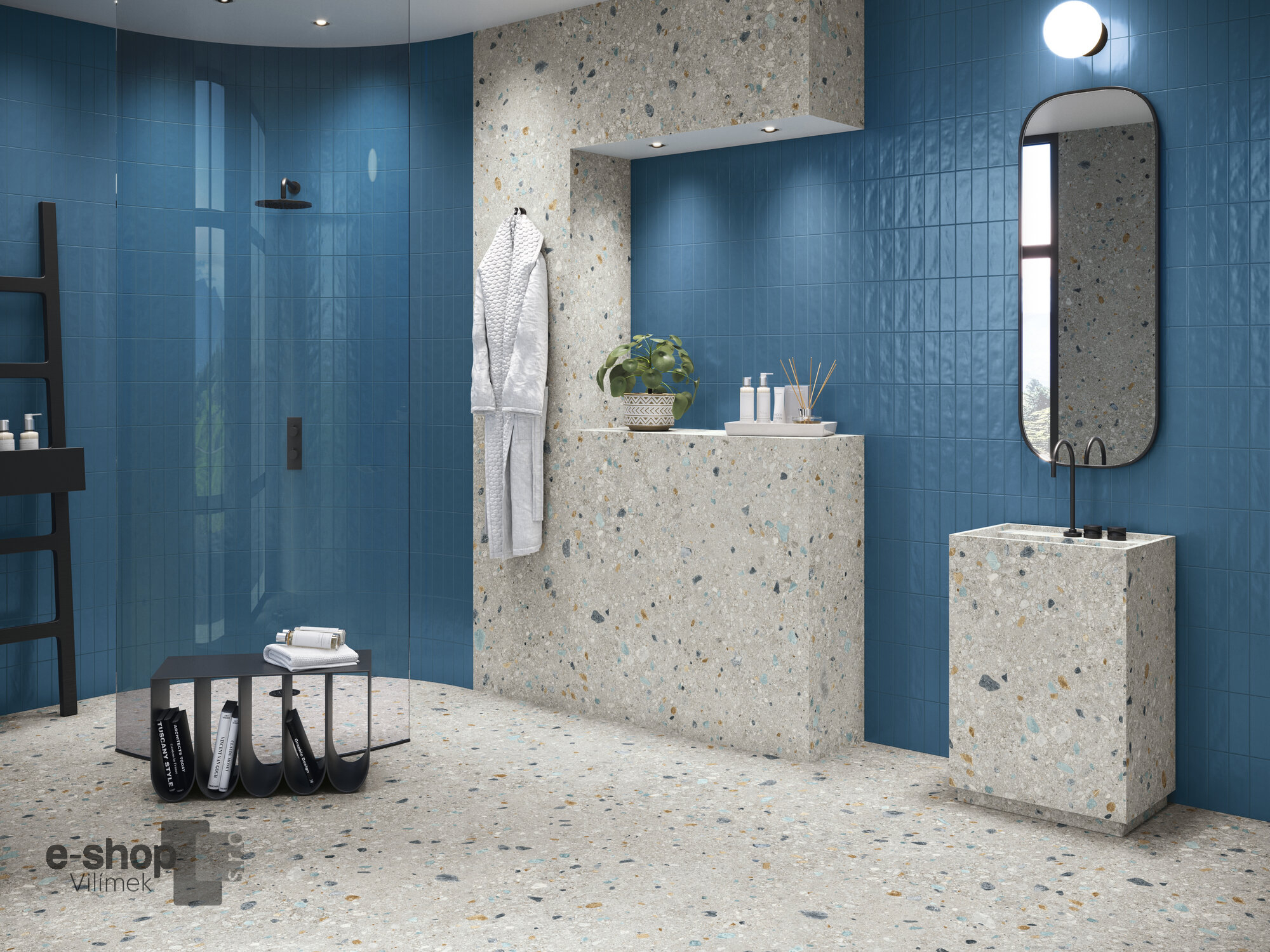 Originální koupelna s modrými obklady APE TOUCH OCEAN 6,5X20cm a ...