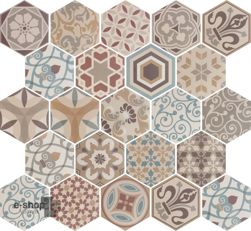 Vzorovaná dlažba Equipe Hexatile Harmony Colours 17,5x20 - multicolor