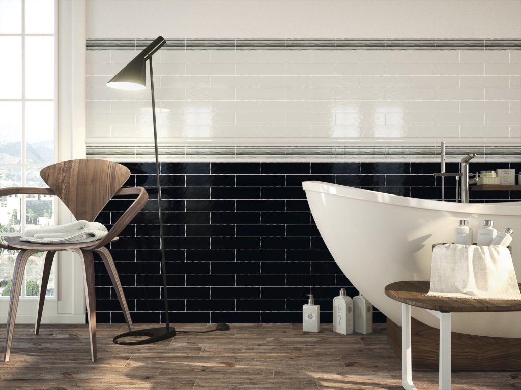 Černo bílé retro obklady do koupelny Apegrupo Carmen Vintage