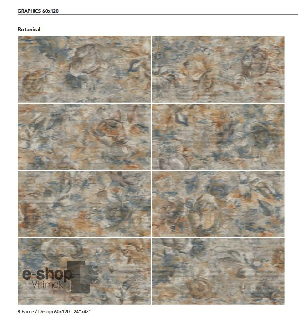 Květinová dlažba Del Conca Deco Studio Botanical 60x120 Rett.
