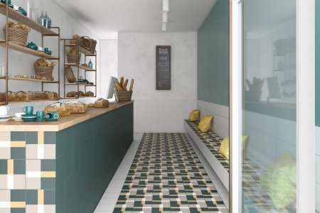 Sprchový kout v kombinaci dekoru Versalles a imitace břidlice Tibet Black (Codicer)