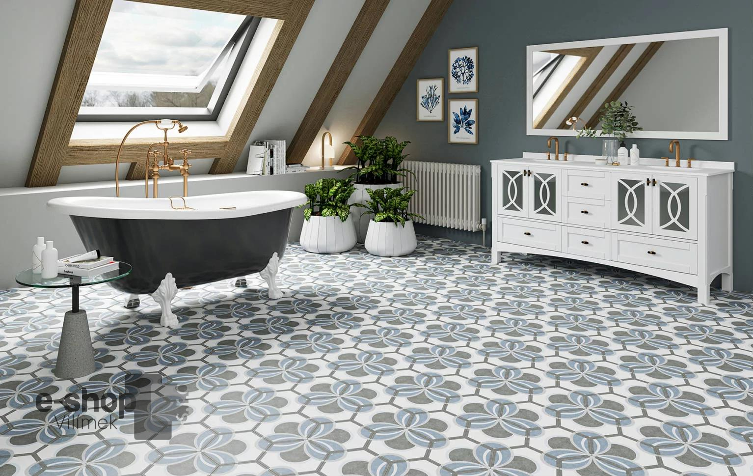 Vzorovaná dlažba Codicer Bow Blue 22x25 Hexagonal | Eshop Obklady Vilímek