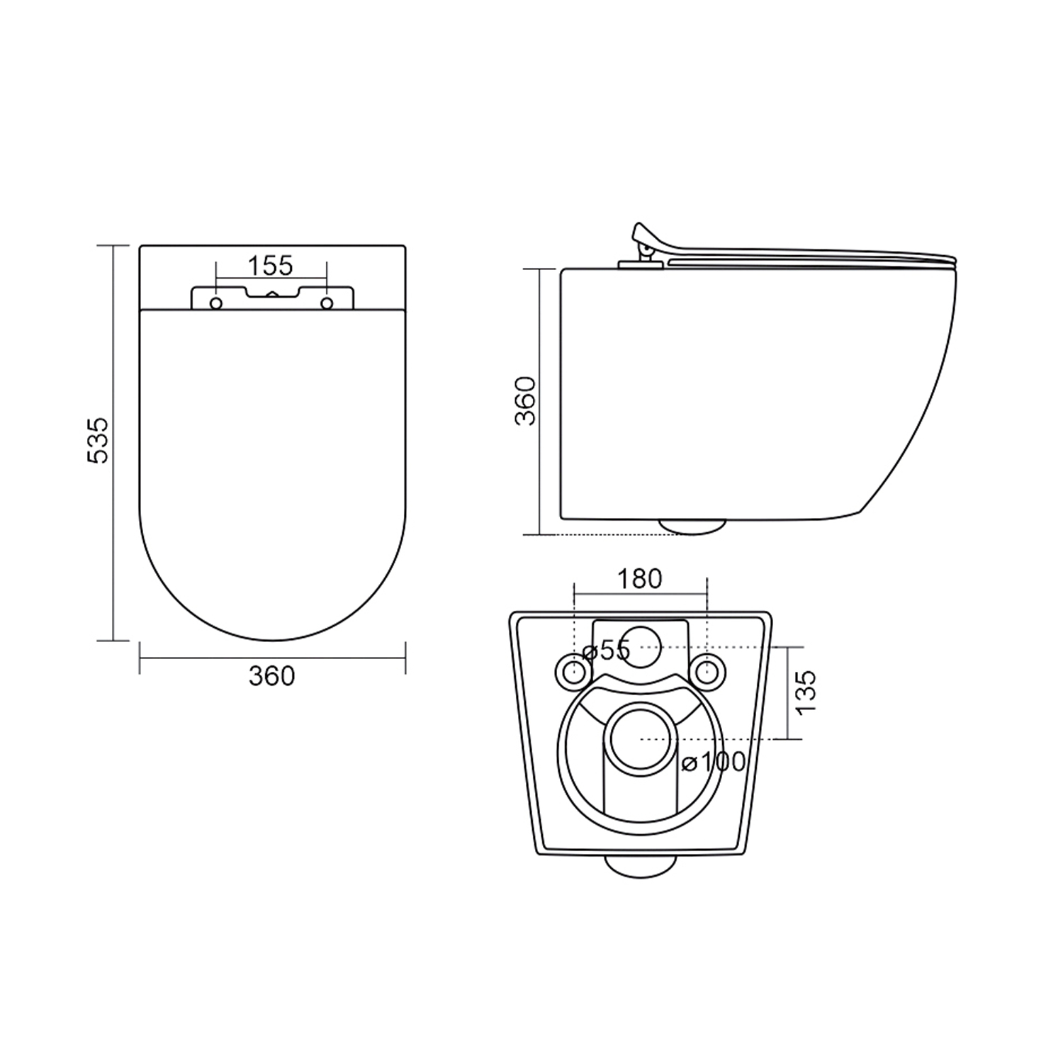 Aqualine Carlo Závěsná Wc Mísa, Vortex Rimless, 36x53cm, Bílá