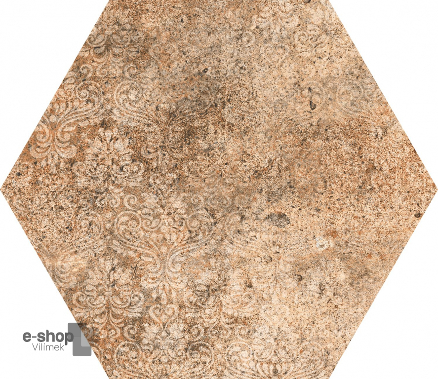 Hnědá dlažba s dekorem Codicer Abadia Decor Mix 22x25 Hexagonal