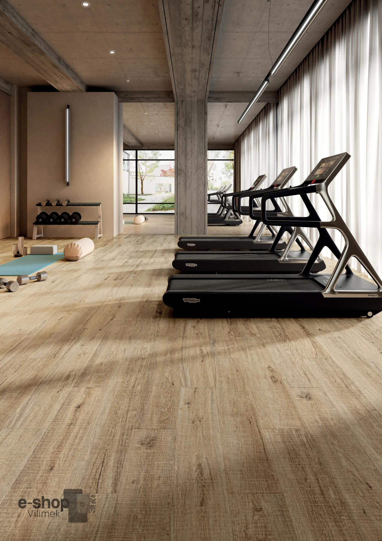 Kao Hazelnut Raw KA12 20x120 (Mirage) - kvalitní imitace dřeva v tělocvičně