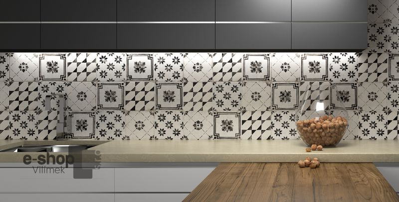 Černobílý dekorovaný obklad Del Conca Sorrentina
