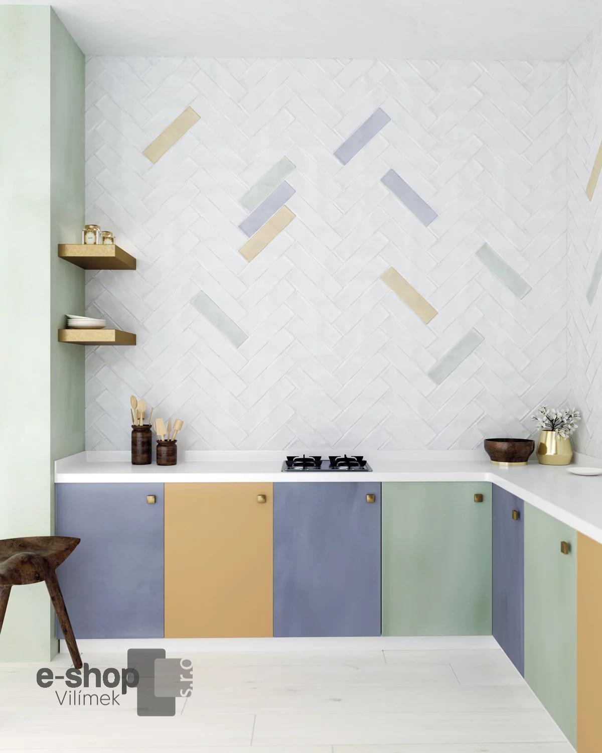 Kuchyňské obklady Bestile Chalk 7,5x30 s bílým základem doplněné o ...